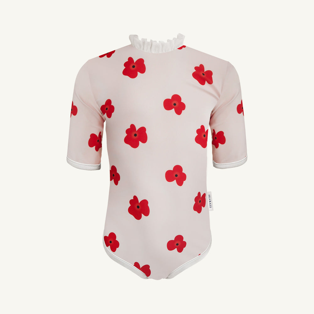 Girl UV Swimsuit Ruffle Siena - red flowers